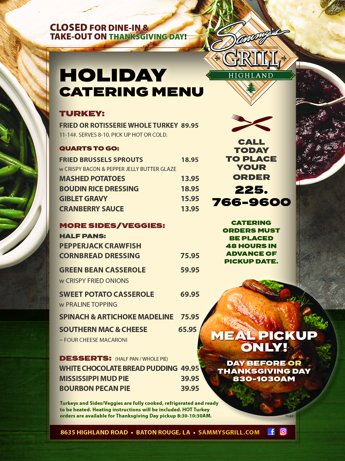 Holiday Catering Menu – Sammy's Grill on Highland