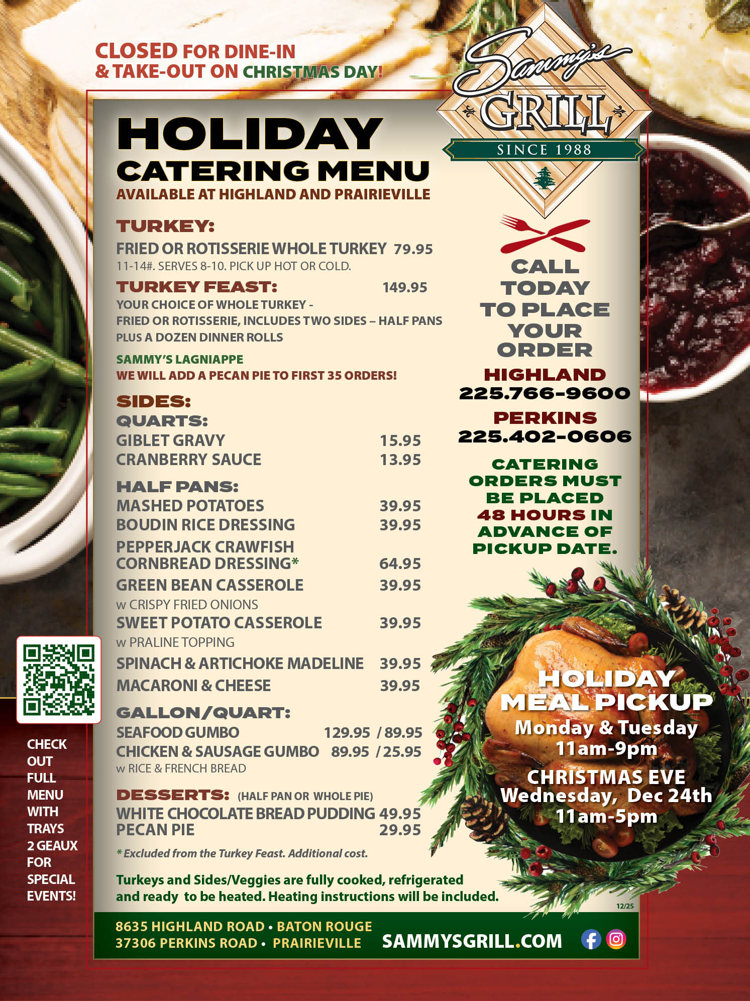 Holiday Catering Menu – Sammy's Grill on Highland
